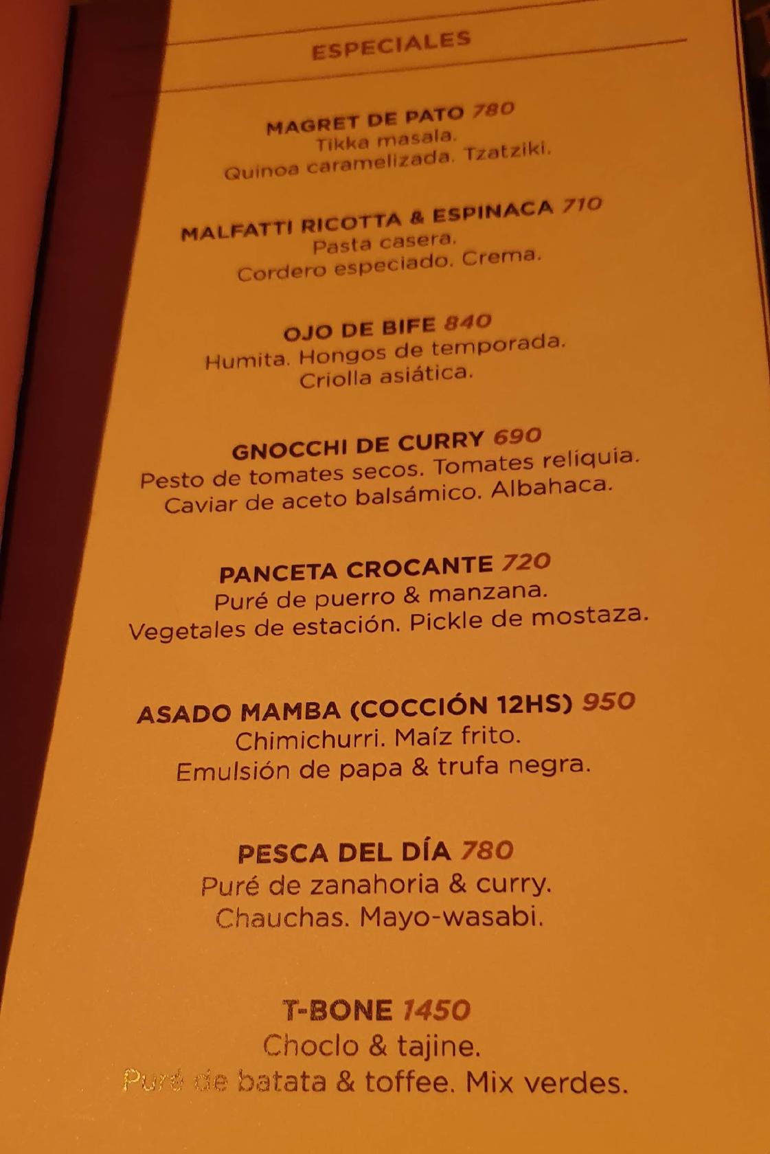 Menu at MAMBA Buenos Aires pub & bar, Buenos Aires