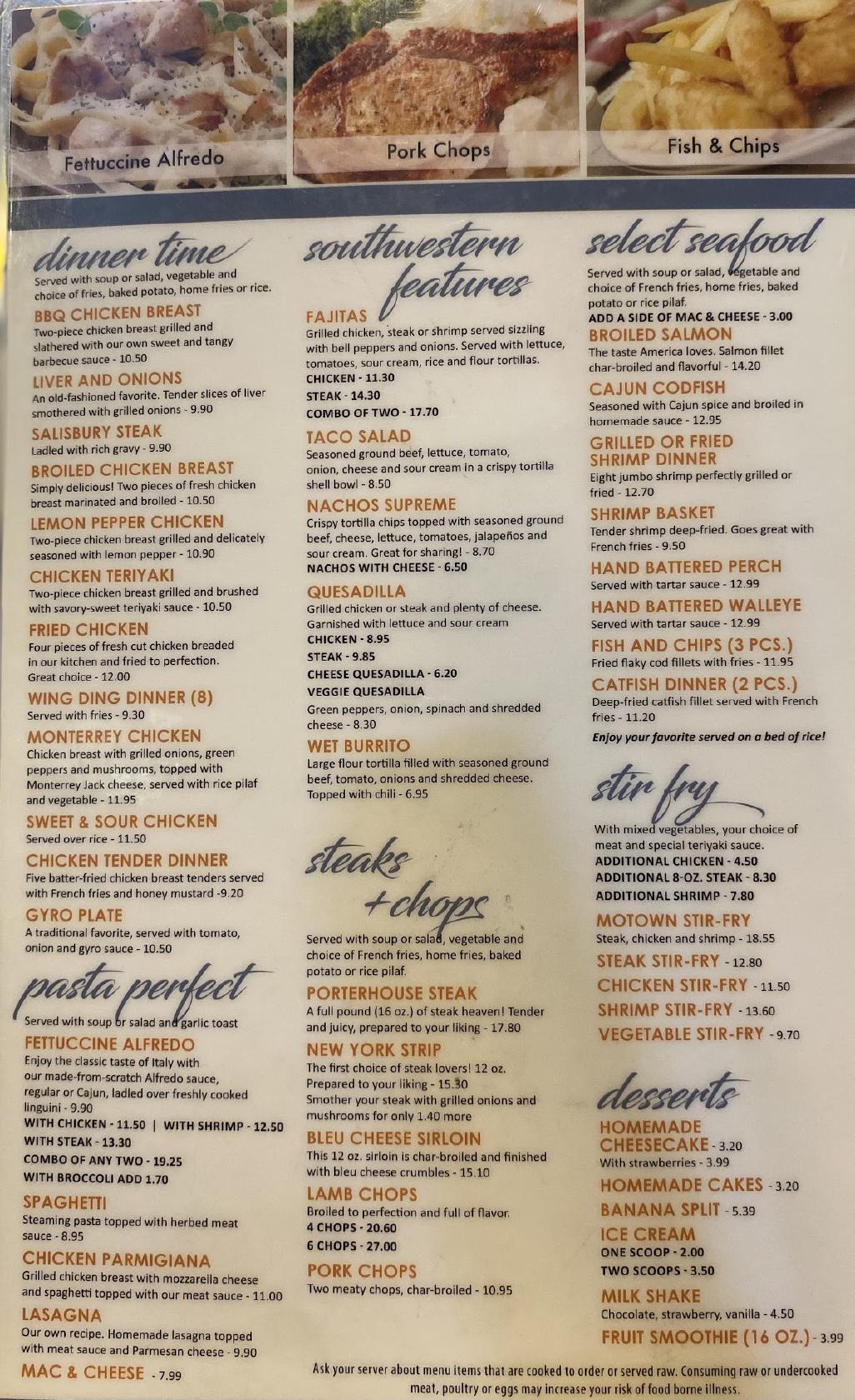 Menu at Motown Coney Island restaurant, Detroit, 8 Mile Rd