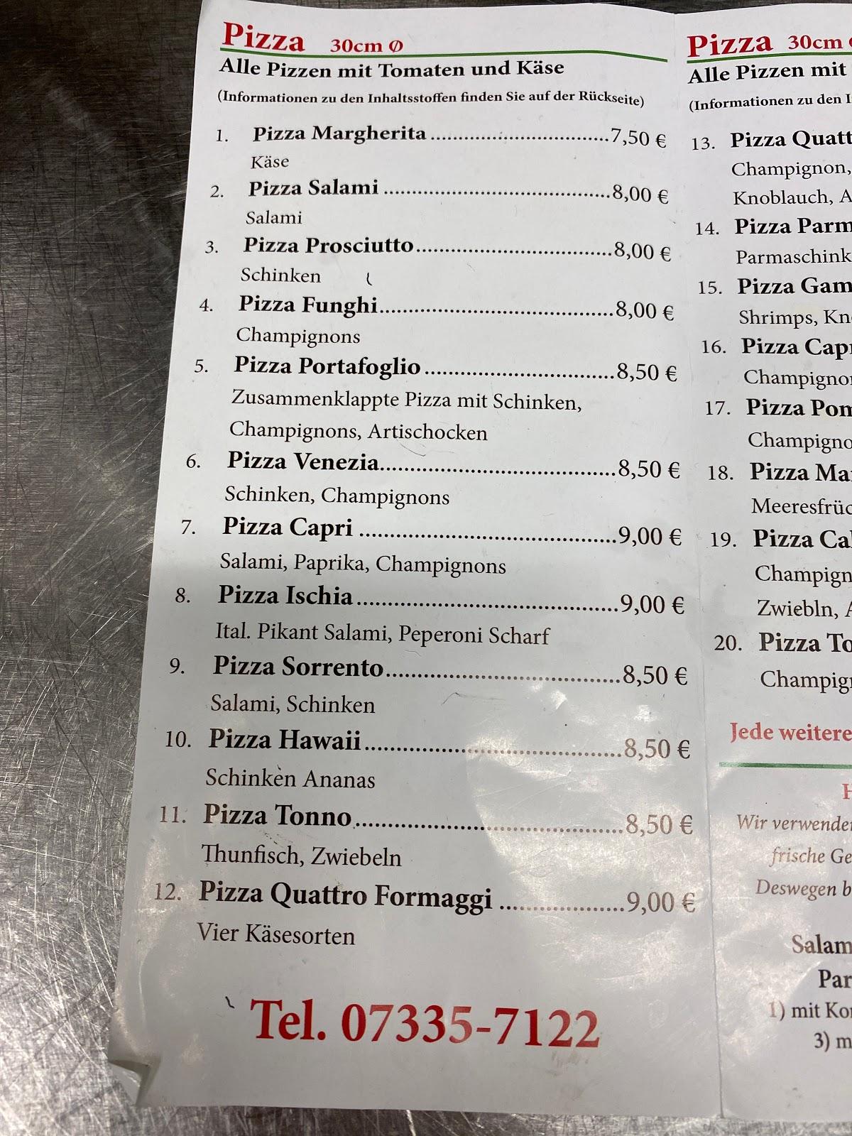 Speisekarte von Ristorante Pizzeria Il Vulcano, Bad Ditzenbach