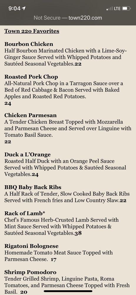 Menu at Town 220 Restaurant, Madison