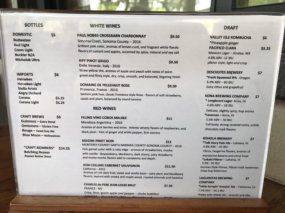 Menu at Nalu's South Shore Grill pub & bar, Kihei