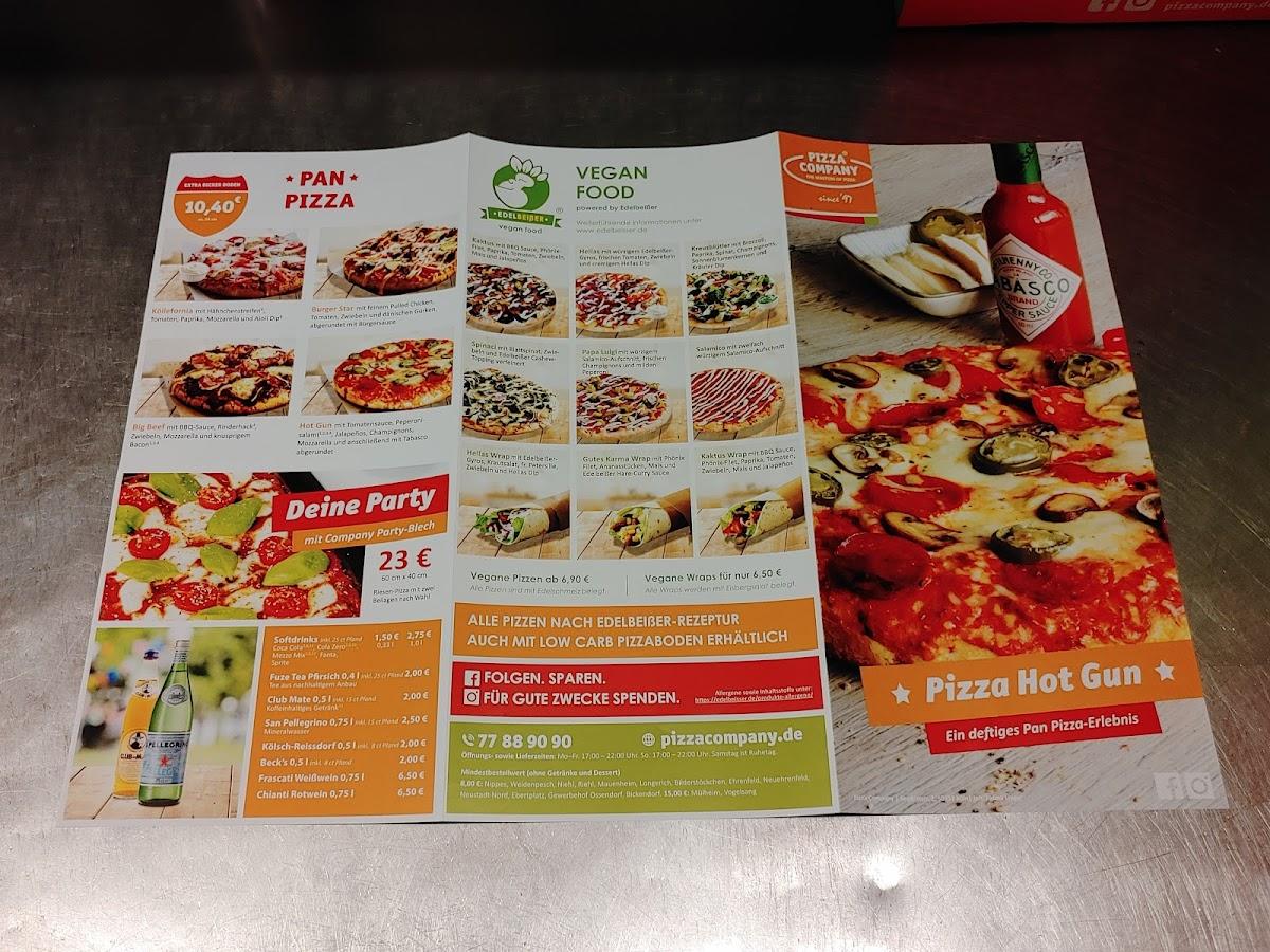 Menu at Pizza Company, Cologne, Seydlitzstraße 2