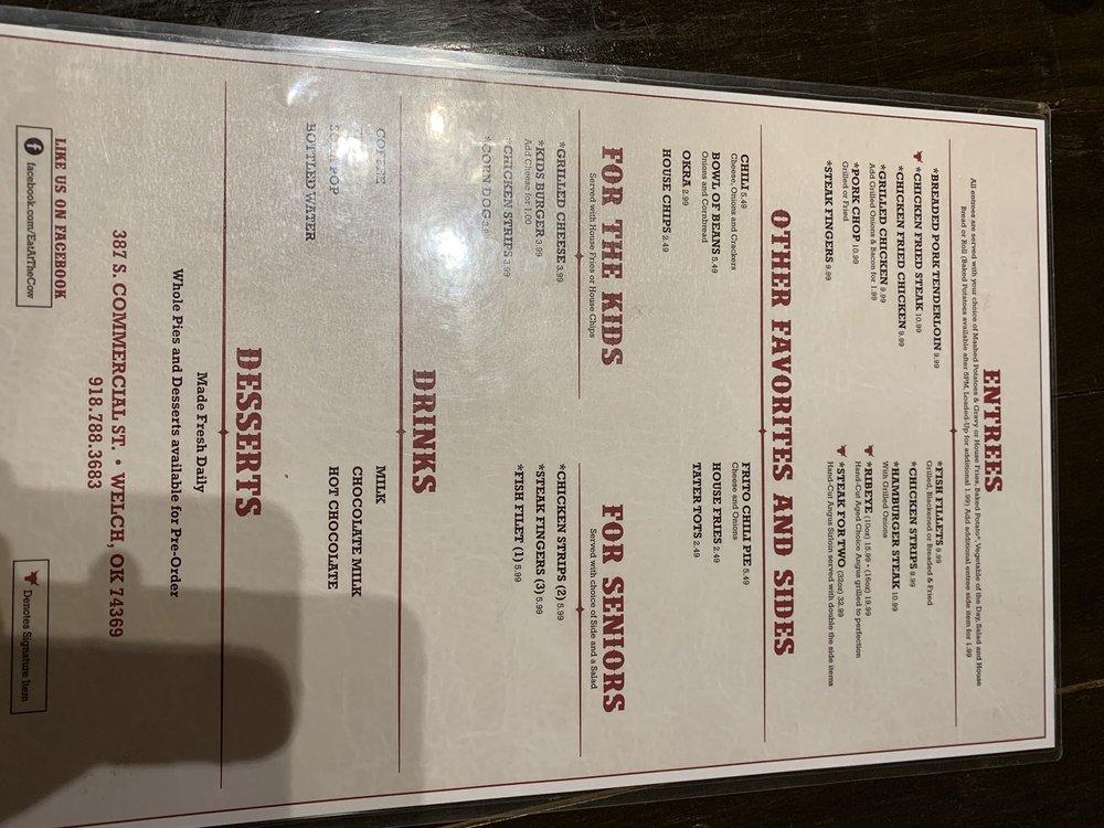 Menu at The Cow Restaurant, Welch