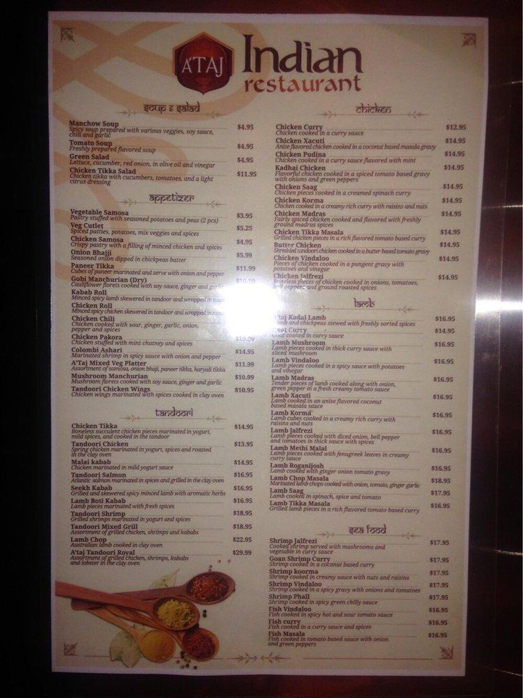 Menu at A'Taj Indian Restaurant, Kissimmee, Parkway Blvd