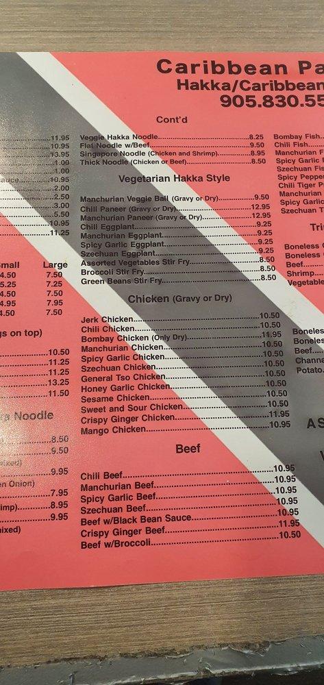 Menu at Caribbean Paradise restaurant, Newmarket