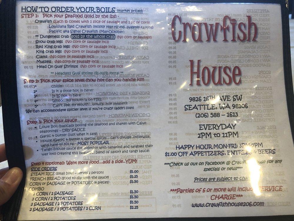 Menu at Crawfish House restaurant, Seattle