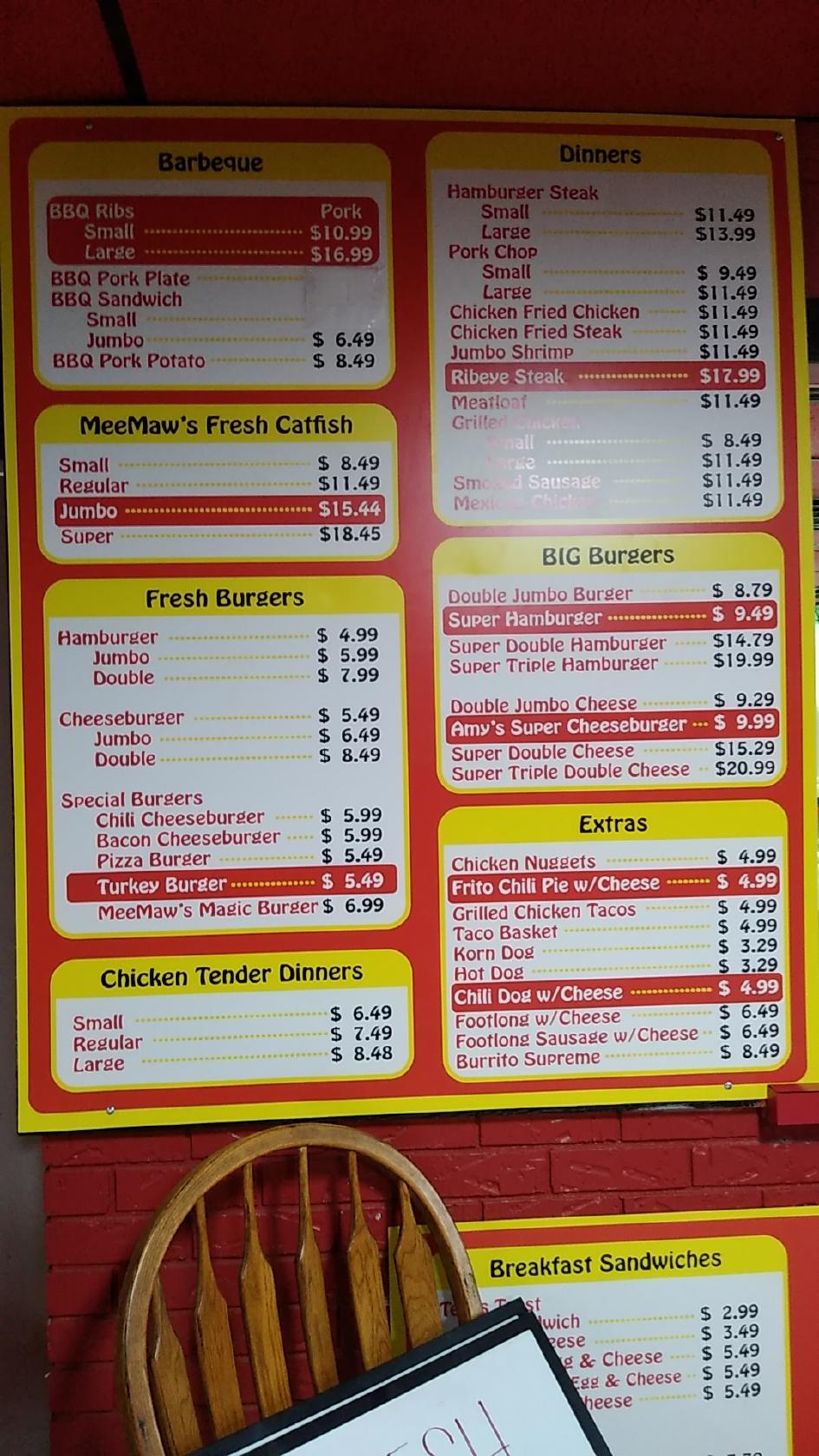 Menu at Morrilton Drive Inn Restaurant, Morrilton, N Oak St