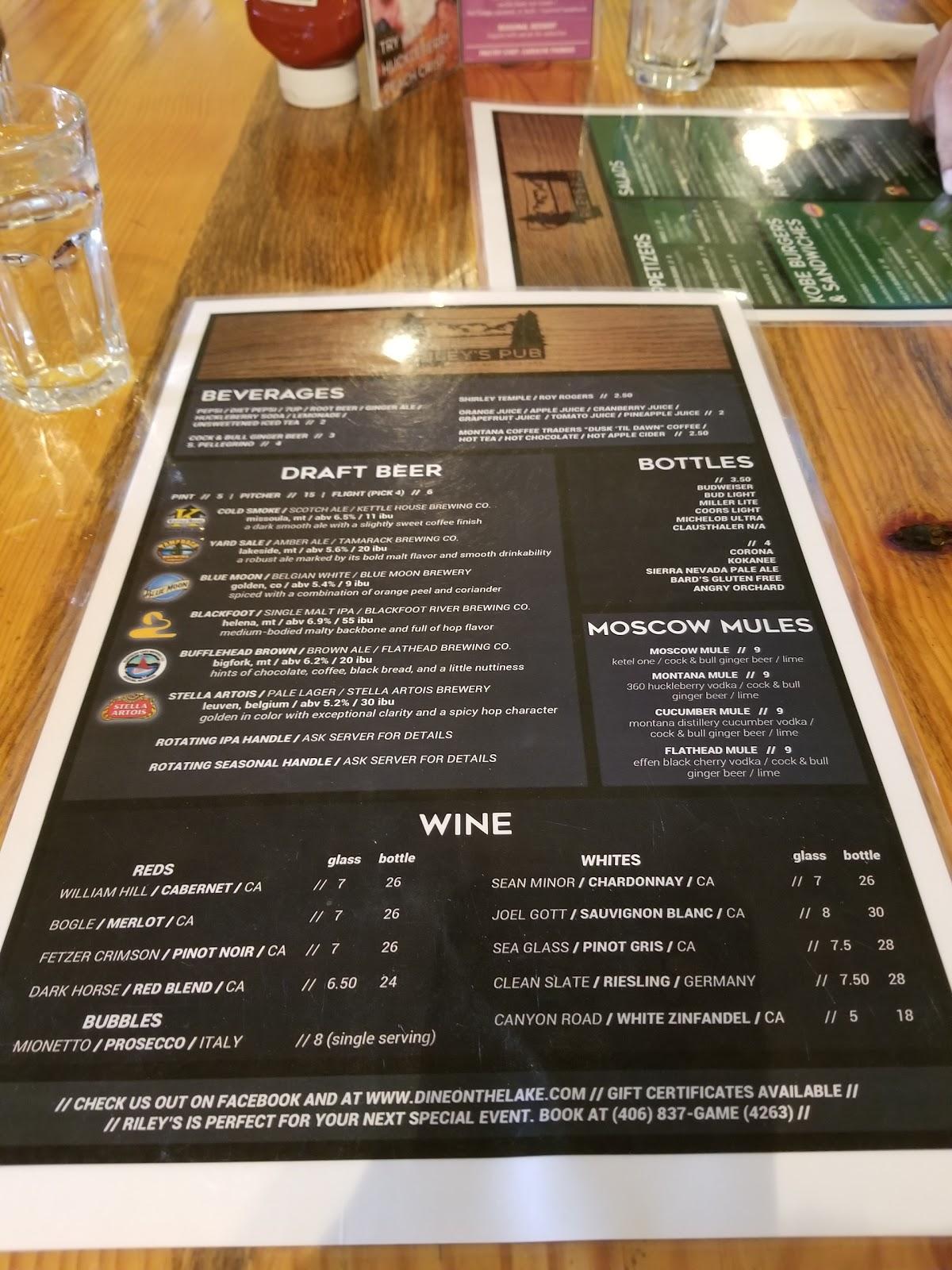 Menu at Mountain Lake Lodge restaurant, Bigfork