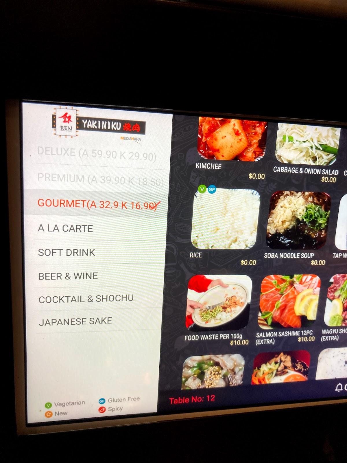 Menu at REN Yakiniku restaurant, Sunnybank