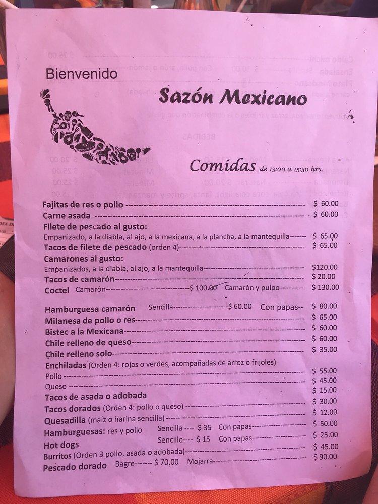 Menu at Sazon Mexicano, Chapala