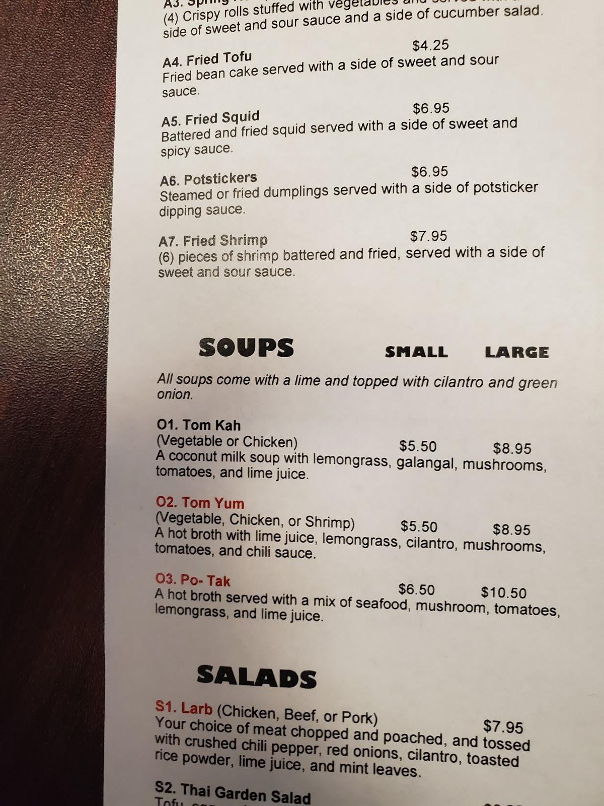 Carta de Thai Kum Koon Restaurant, Norman