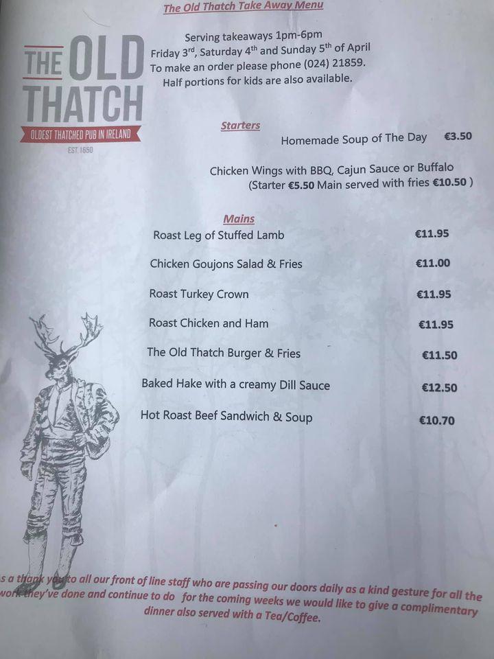 Carta de The Old Thatch Bar & Restaurant, Killeagh
