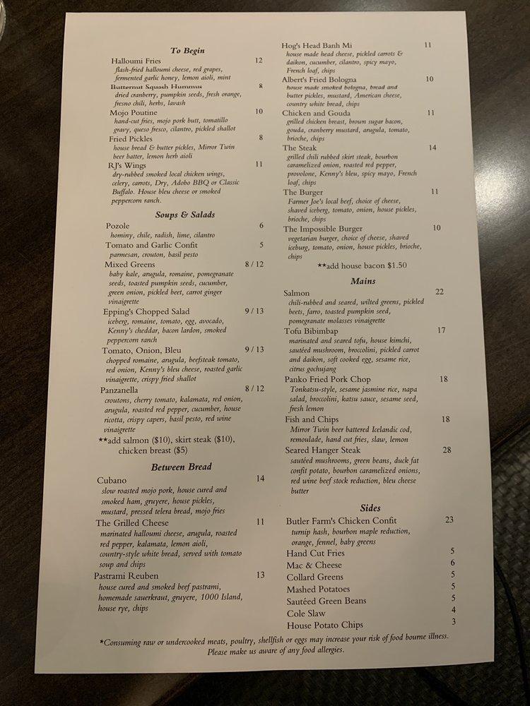 Menu at Epping's on Eastside pub & bar, Lexington