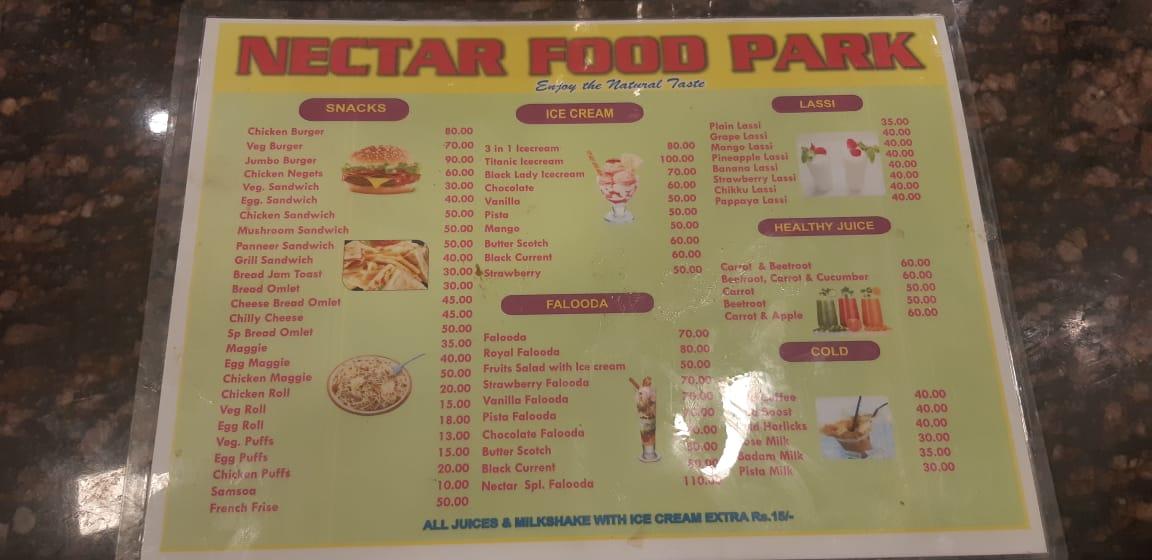 Menu at Nectar Food Park, Chennai, opposite Ima College