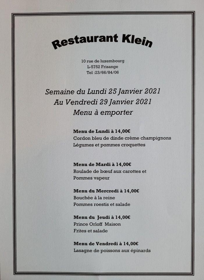 Menu au Restaurant Klein, Frisange
