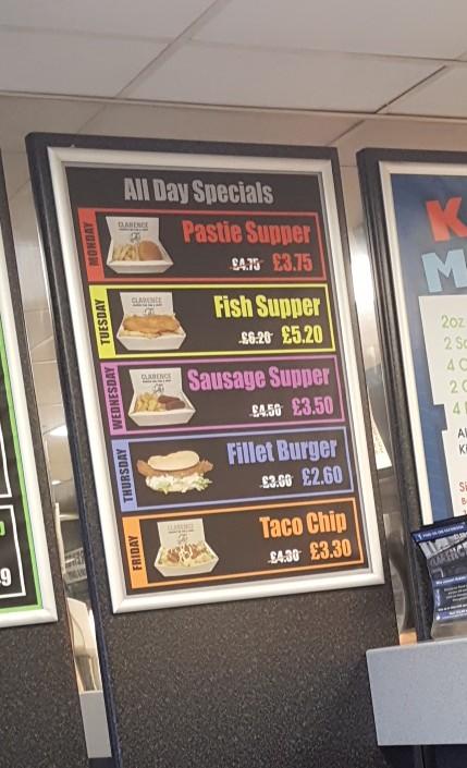 Menu at The Clarence fast food, Ballyclare