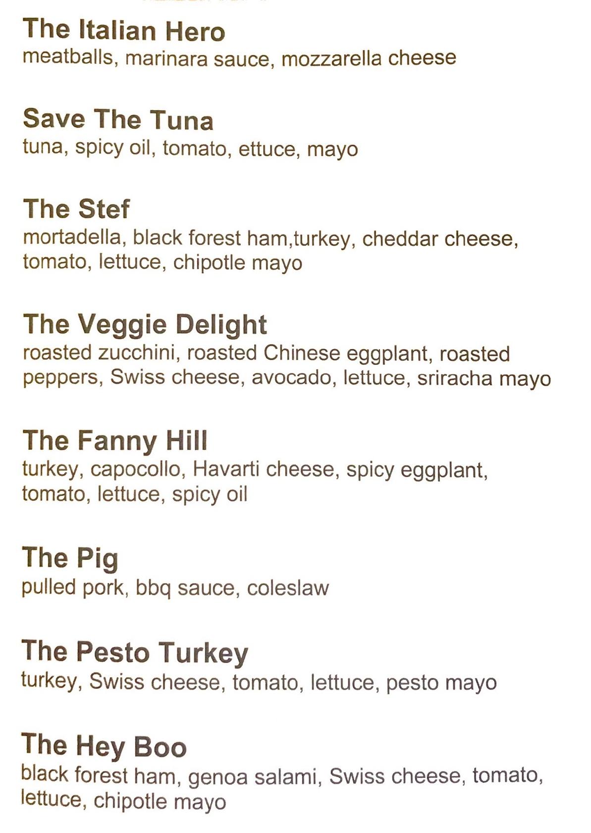 Menu at The Sandwich Stop restaurant, Ottawa
