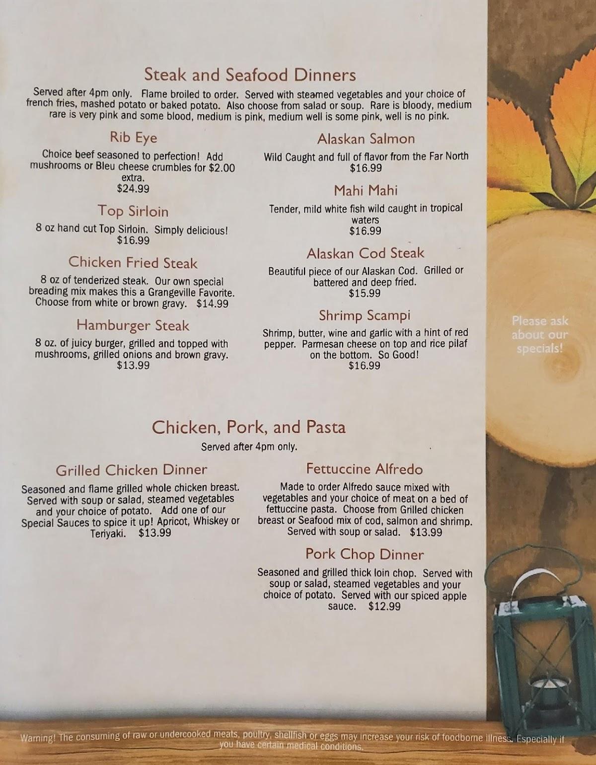 Menu at The Trails Restaurant & Lounge, Grangeville