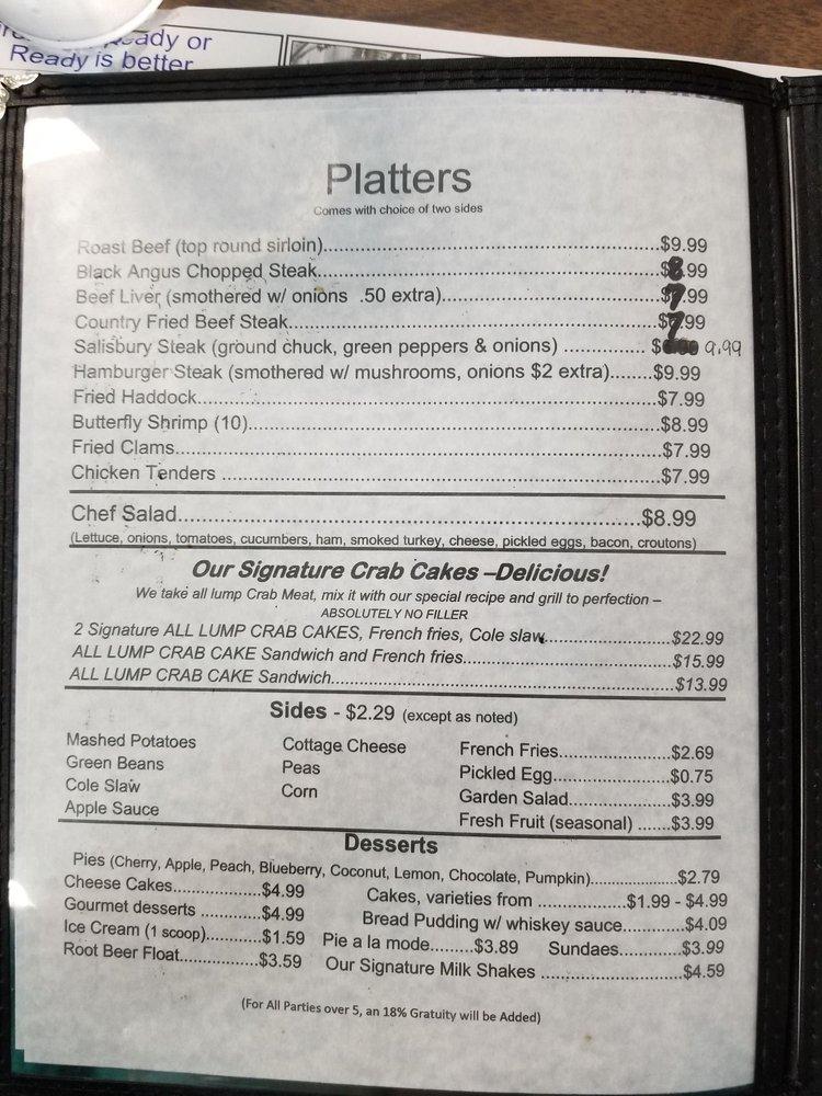 Menu at Betty's Restaurant, Shepherdstown
