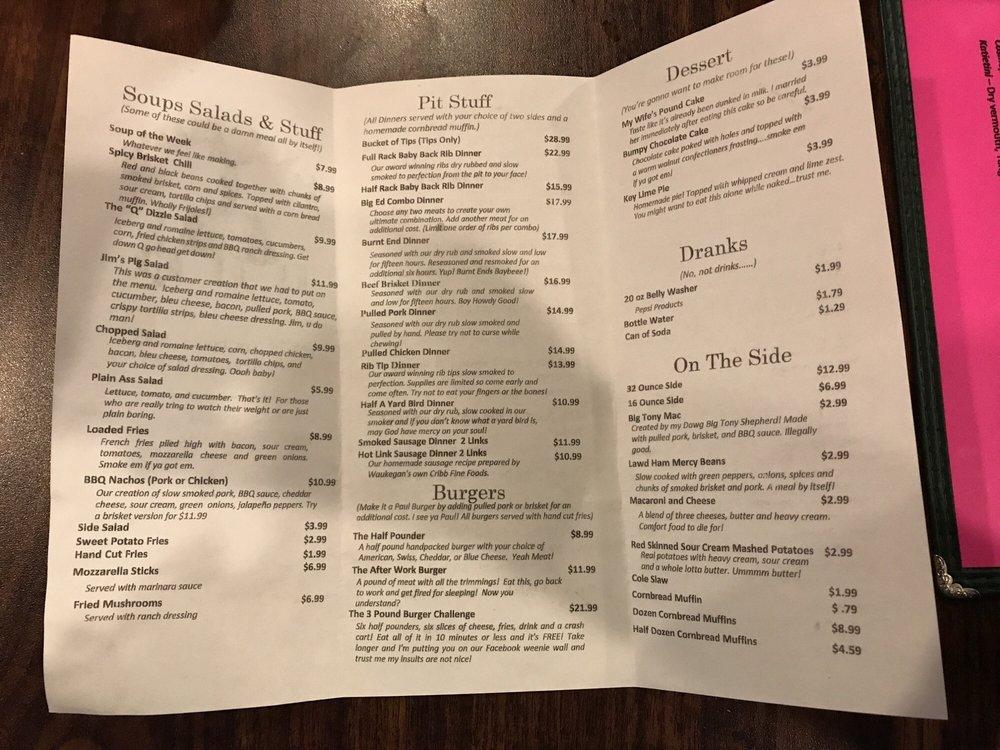 Menu at Big Ed's BBQ & Bar, Waukegan, Northpoint Blvd