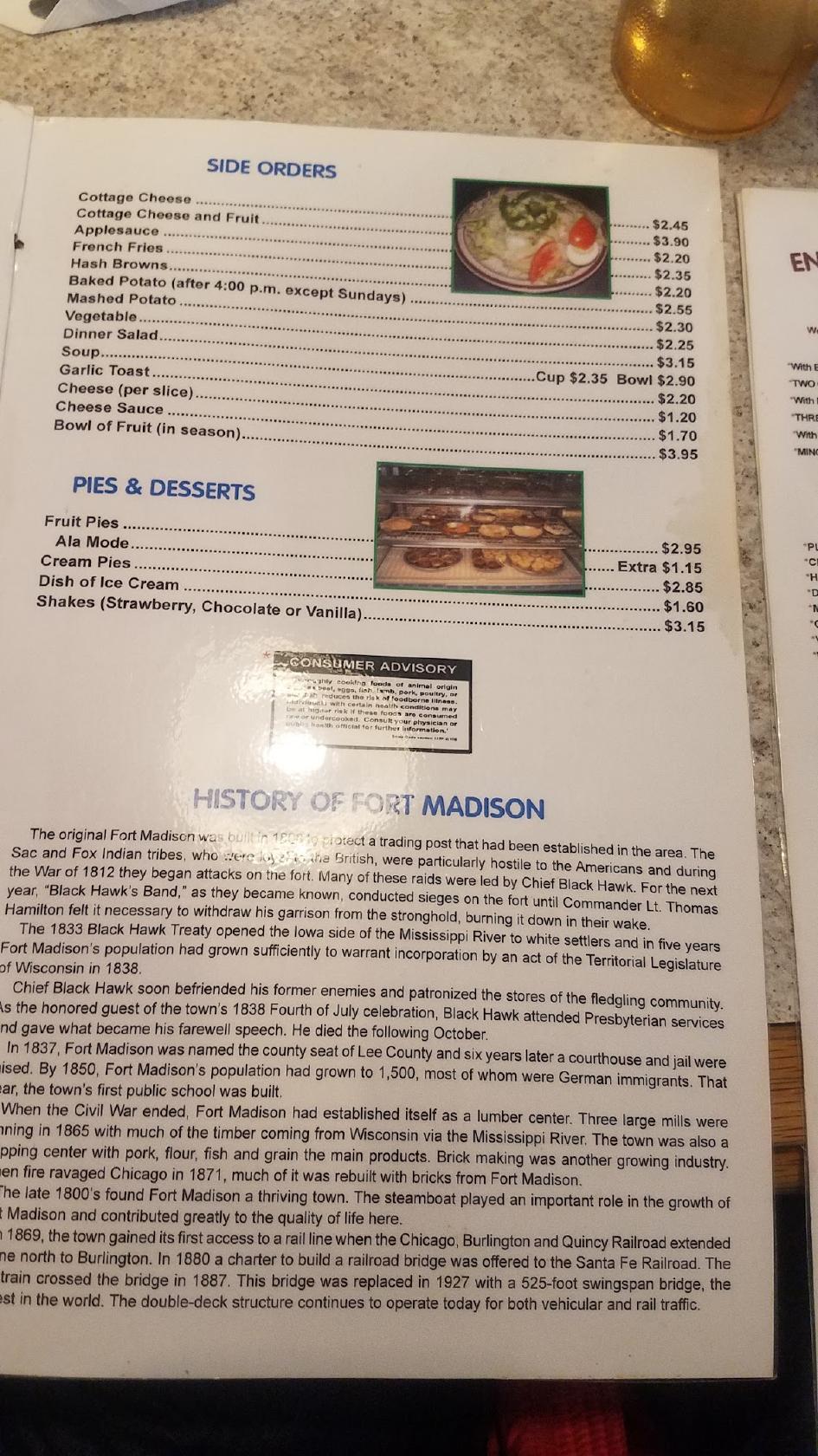 Menu at Fort Colony Restaurant, Fort Madison, Avenue O