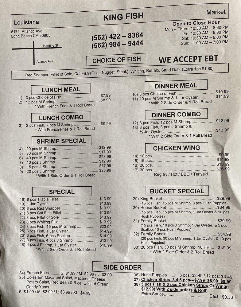 Menu at King Fish Market restaurant, Long Beach