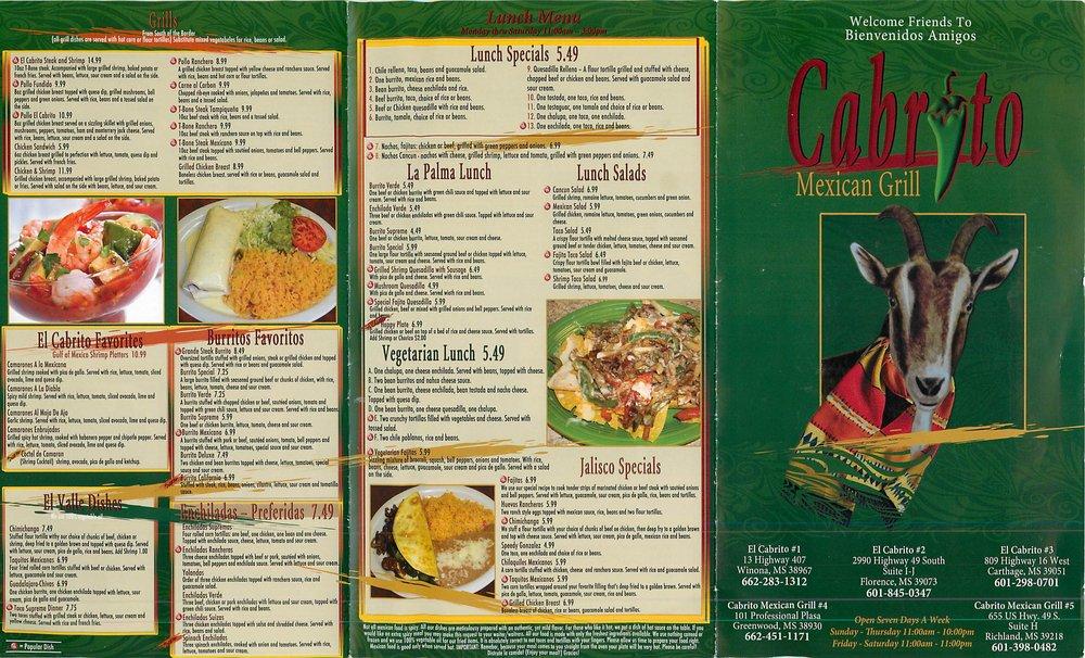Menu at Mi Cabrito restaurant, Richland, 655 US 49