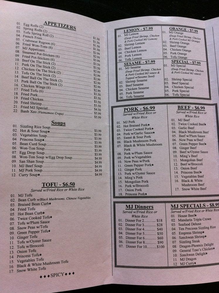 Menu at Mj Chinese, Vietnamese,& Sushi restaurant, Davenport