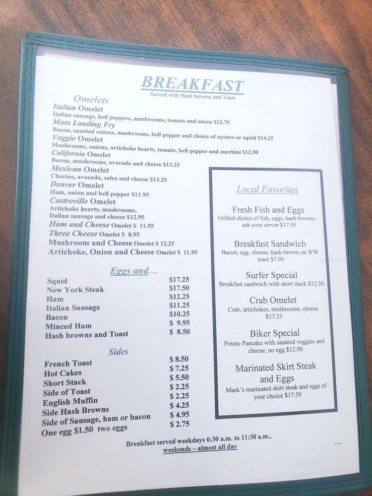Menu at Moss Landing Cafe, Moss Landing