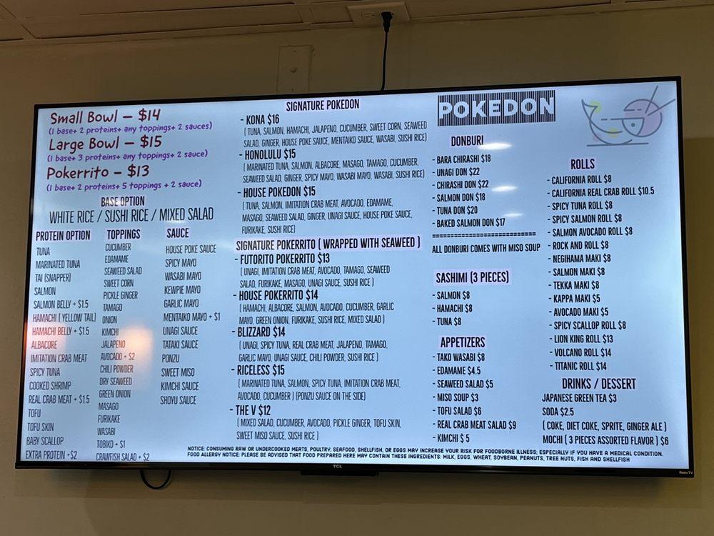 Menu at Pokedon restaurant, San Francisco