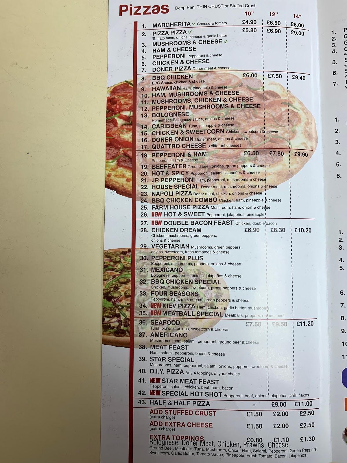 Menu at Star Pizza pizzeria, Doncaster