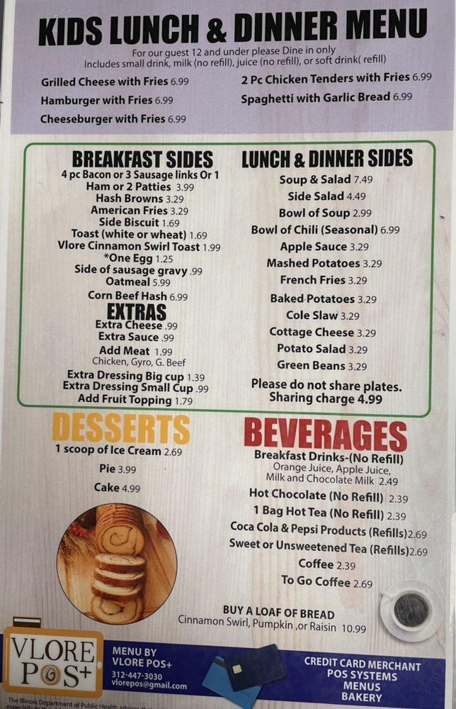 Menu at Vienna Diner restaurant, Vienna