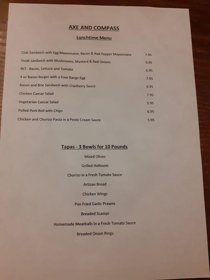 Menu at The Axe and Compass pub & bar, Ringstead