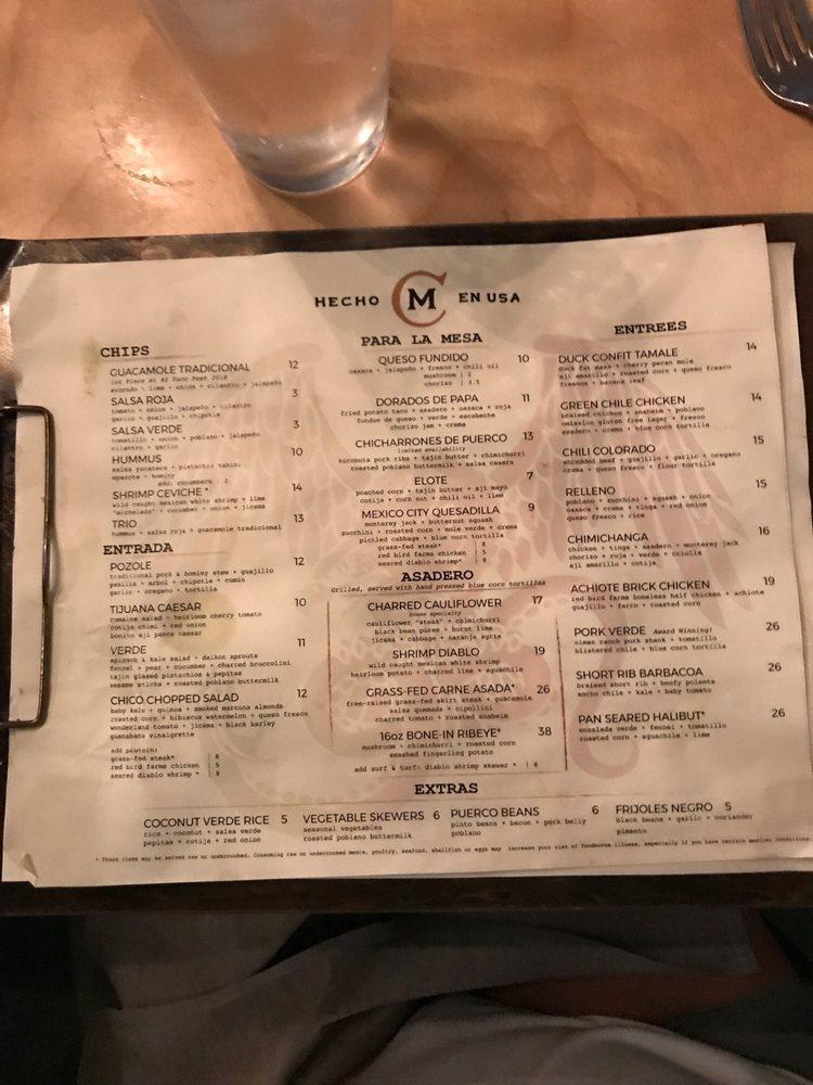 Menu at Chico Malo restaurant, Phoenix