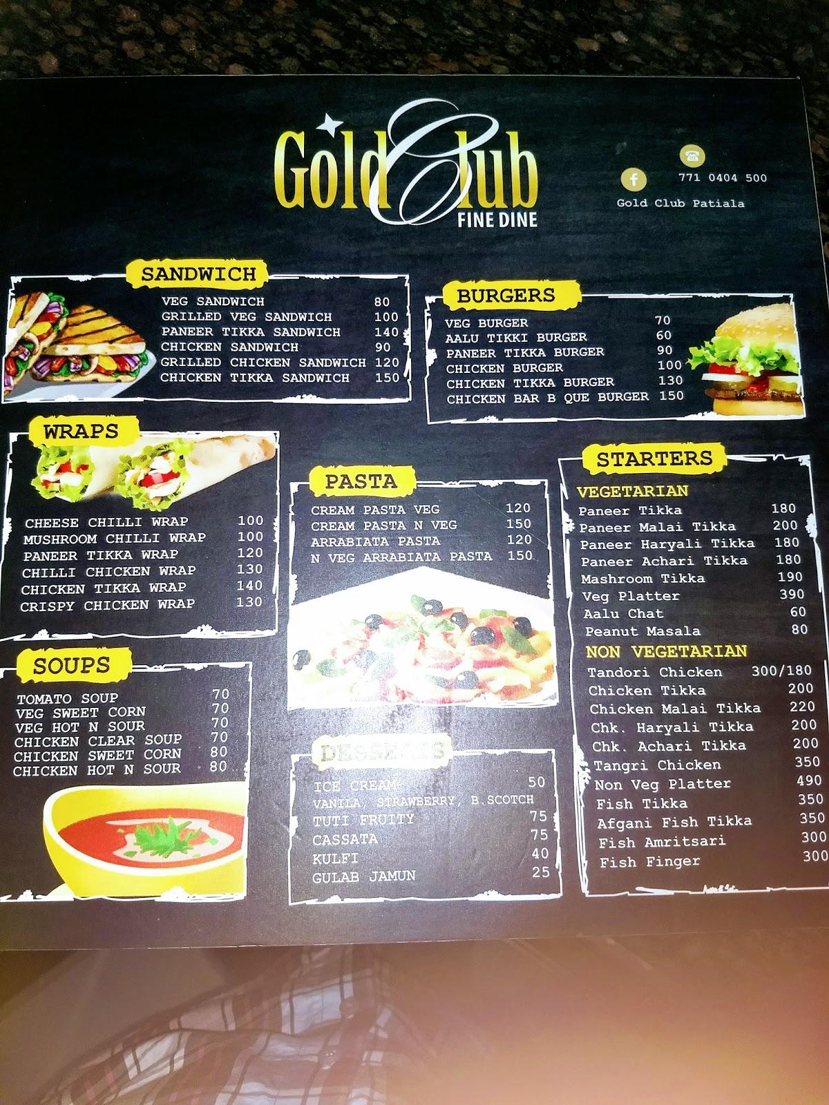 Menu at Gold club fine dine, Patiala