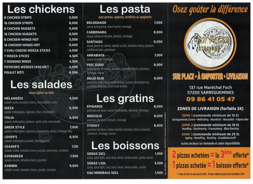 Menu at Hot Pizza Chicken restaurant, Sarreguemines