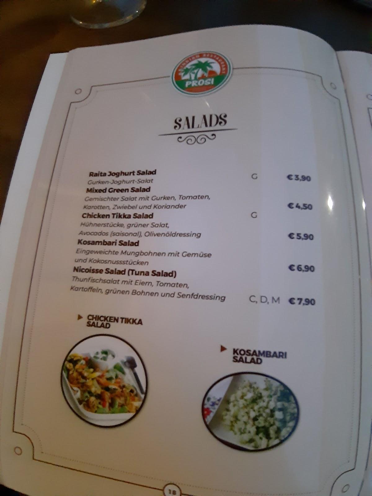 Speisekarte von PROSI South & North Indian Restaurant, Wien