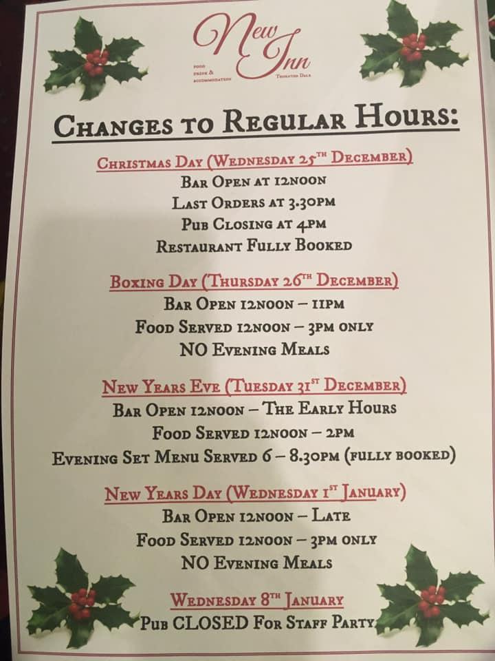 Menu at The New Inn pub & bar, Thornton Dale