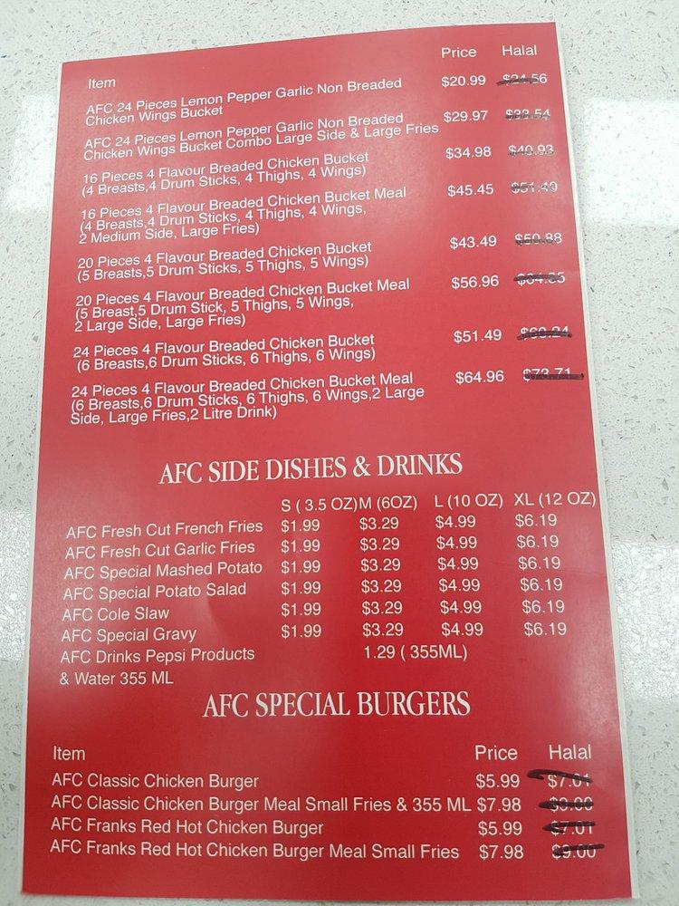Menu at Afc Chicken fast food, Edmonton, 17 St NW