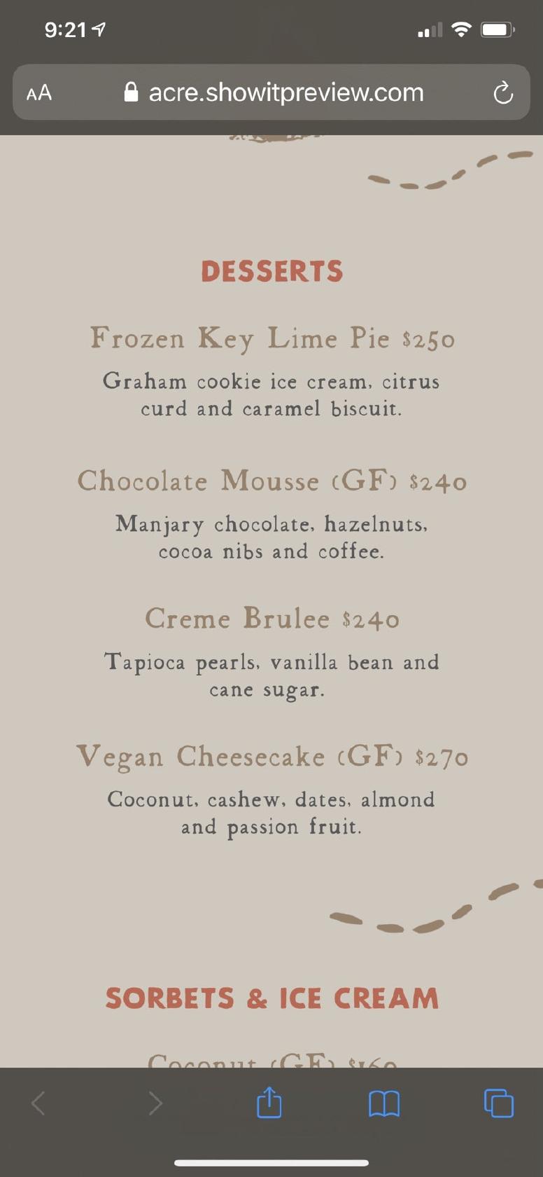 Menu at Acre Resort pub & bar, San José del Cabo