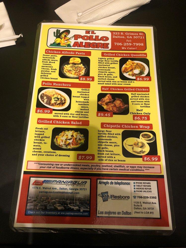 Menu at El Pollo Alegre restaurant, Dalton