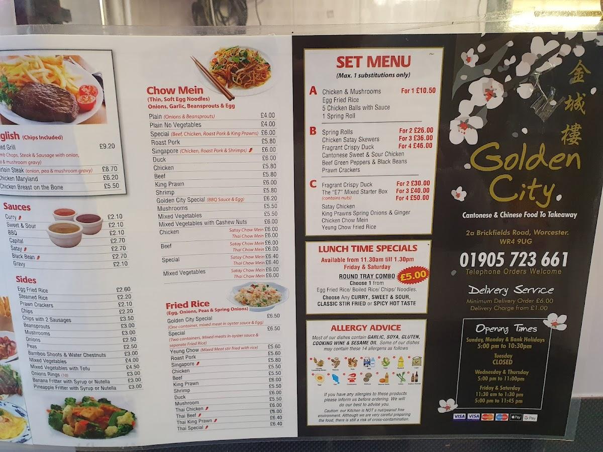 Menu at Golden City fast food, Worcester