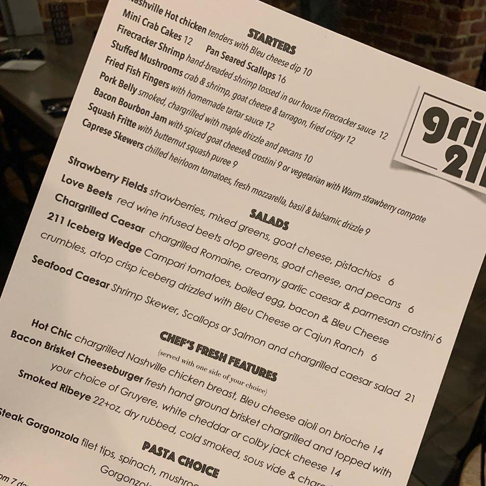 Menu at Grill 211 pub & bar, Paducah