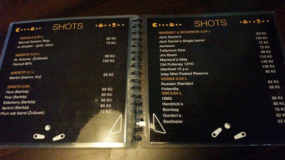 Menu at Joystick Bar, Prague