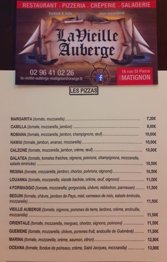 Menu au La Nouvelle Auberge restaurant, Matignon