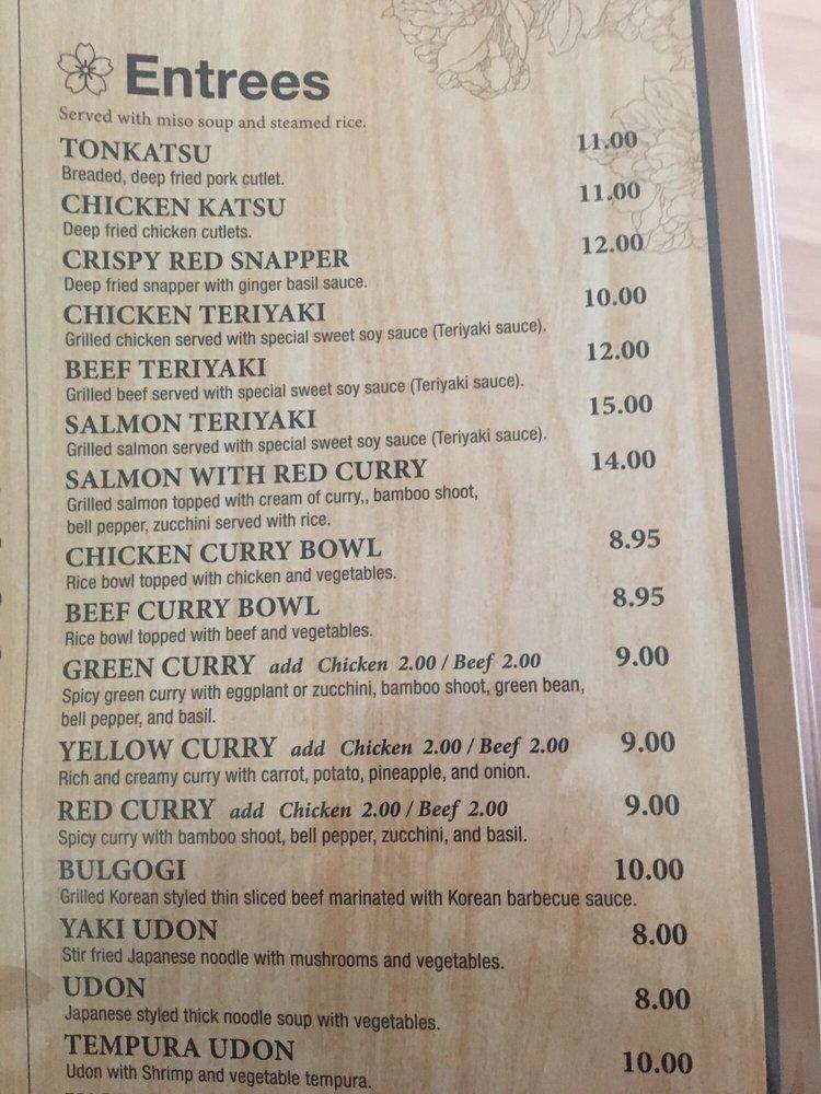 Menu at Little Kyoto restaurant, Hayden