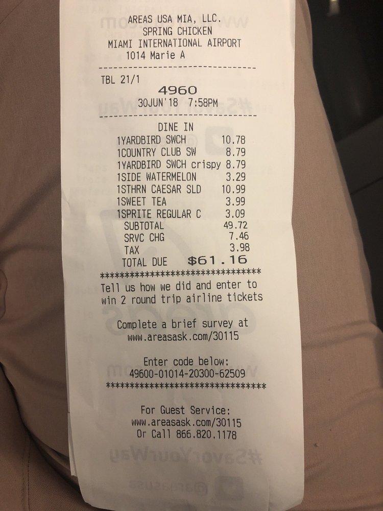 Menu at Spring Chicken - Miami International Airport restaurant, Miami