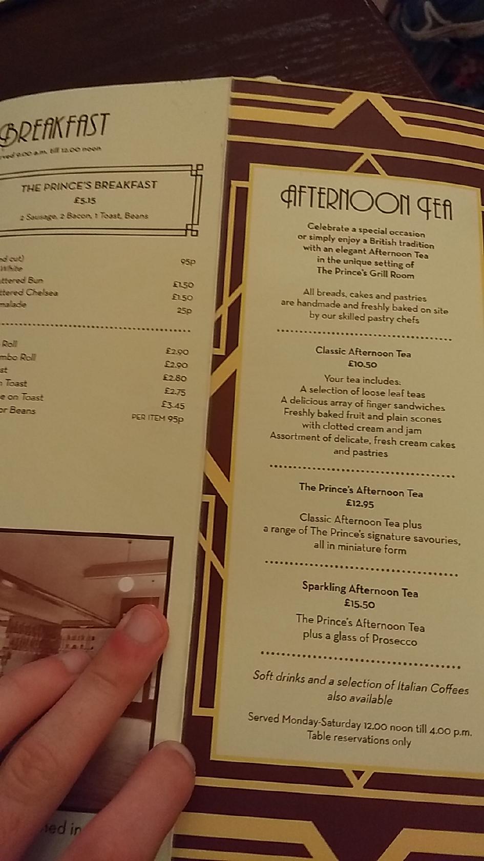 Menu at The Prince's restaurant, Pontypridd, 74 Taff St
