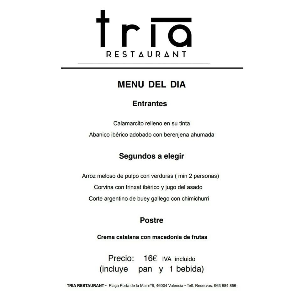 Menu at Tria Restaurant, Valencia