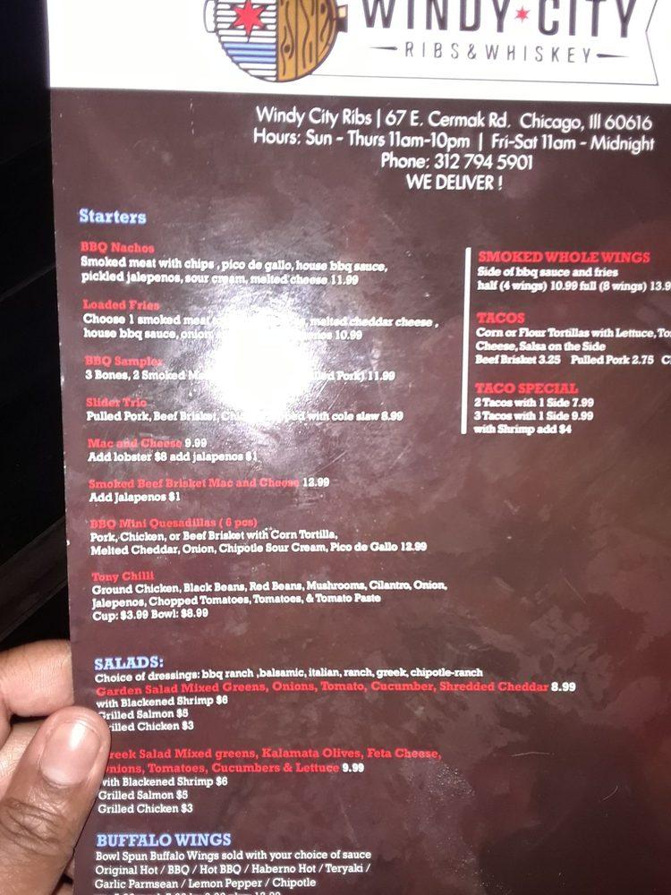 Menu at Windy City Ribs & Whiskey pub & bar, Chicago